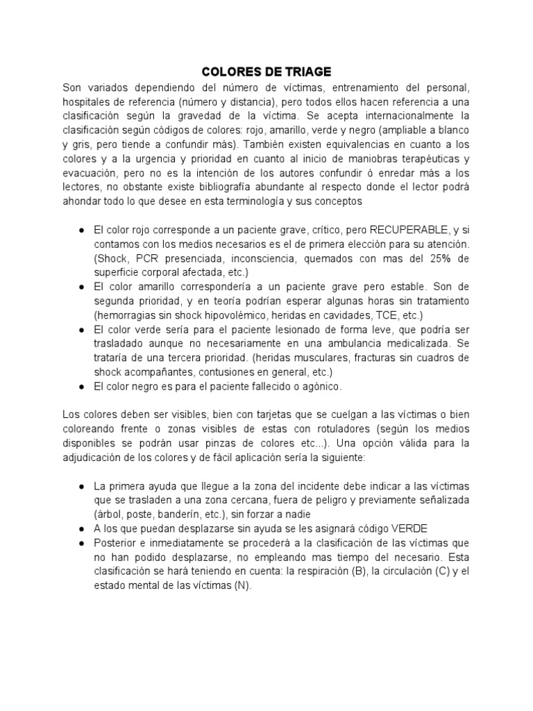 Colores de TRIAGE | PDF | Enfermedades y trastornos humanos | Causas de ...