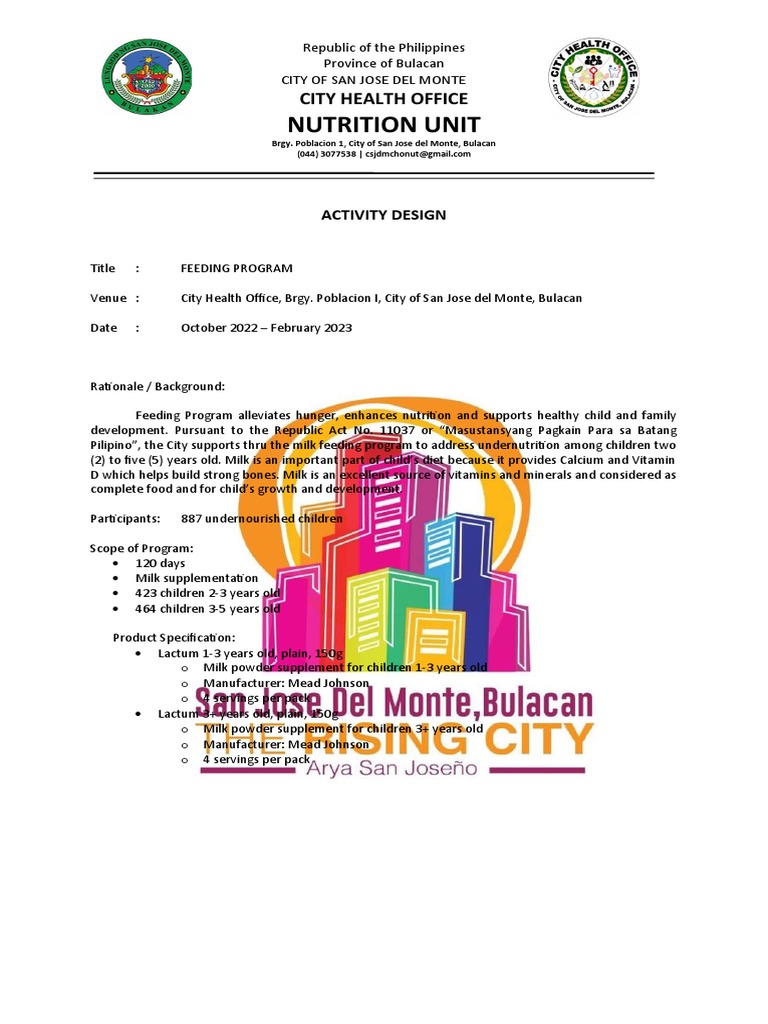 Feeding Program Activity Design | PDF | Malnutrition | Prevention
