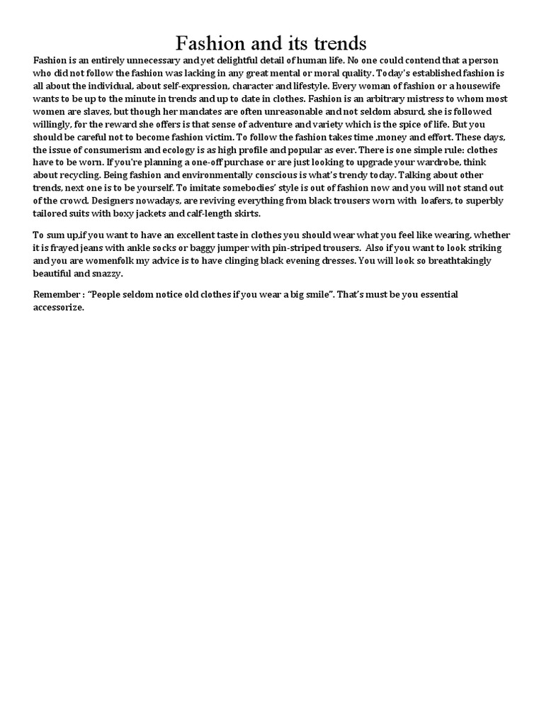 Fashion and Its Trends | PDF