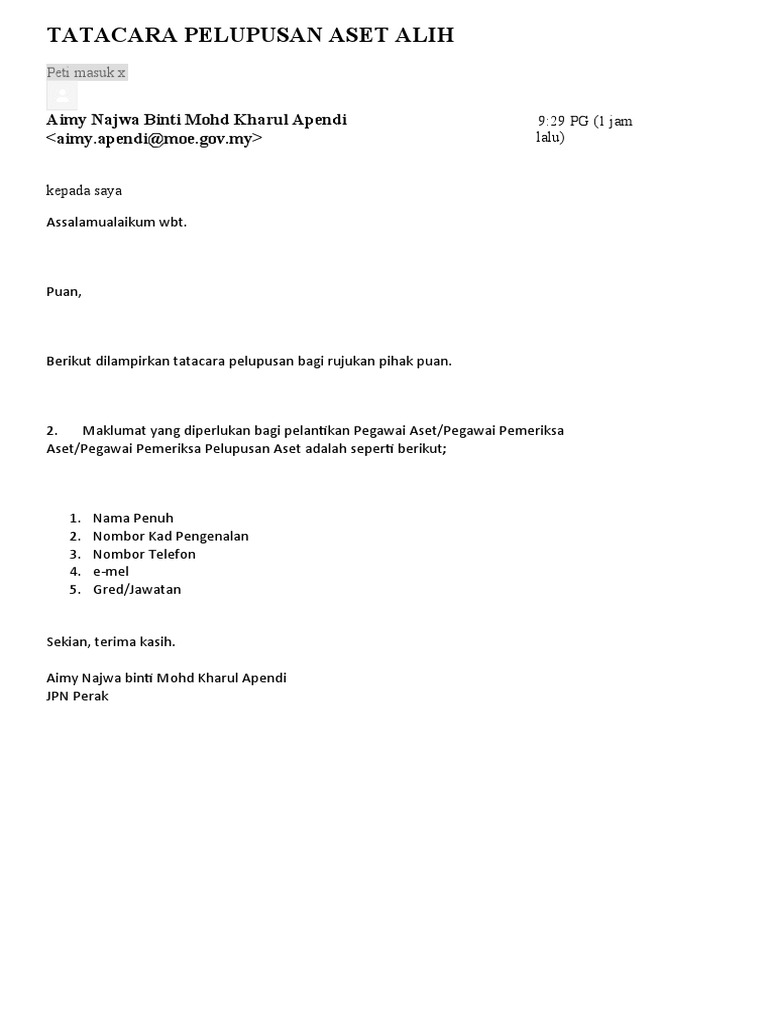 Tatacara Pelupusan Aset Alih | PDF