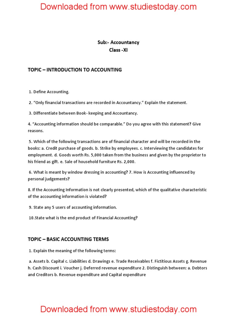 Class 11 Accountancy: Key Concepts and Exercises | PDF | Equity ...