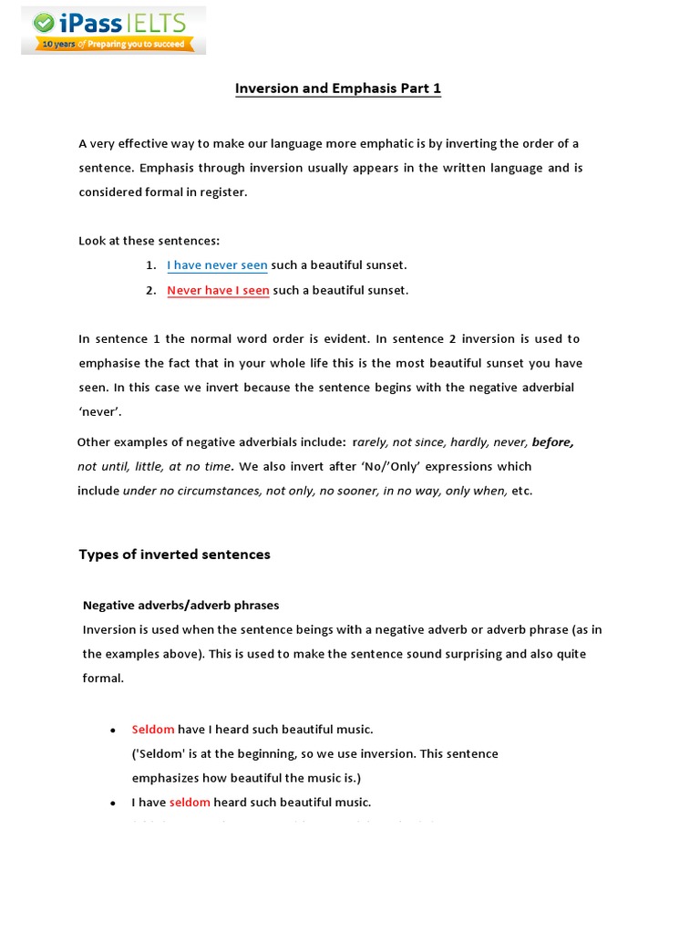 Inversion for Emphasis Explained | PDF | Adverb | Verb