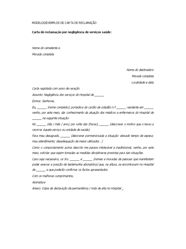 Modelos de Carta de Reclamação | PDF