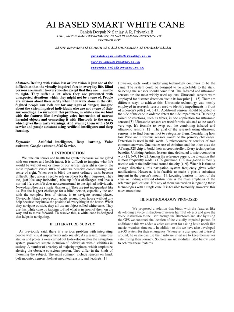 AI Smart Cane for the Visually Impaired | PDF | Visual Impairment ...