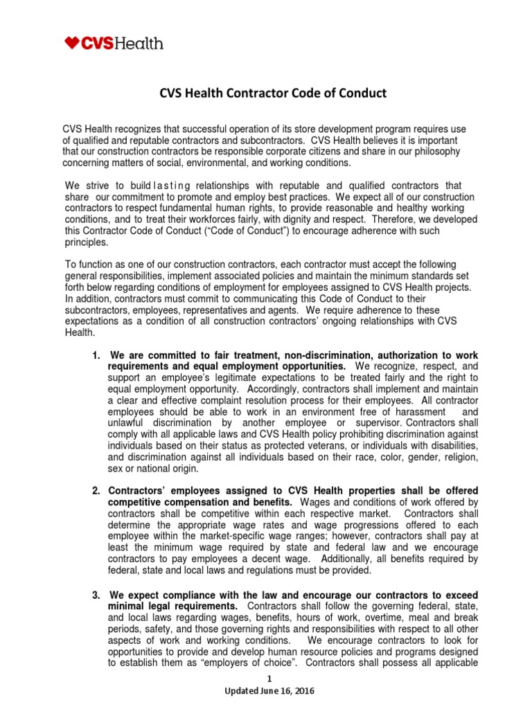 CVS Health Contractor CoC | PDF | Employment | Business