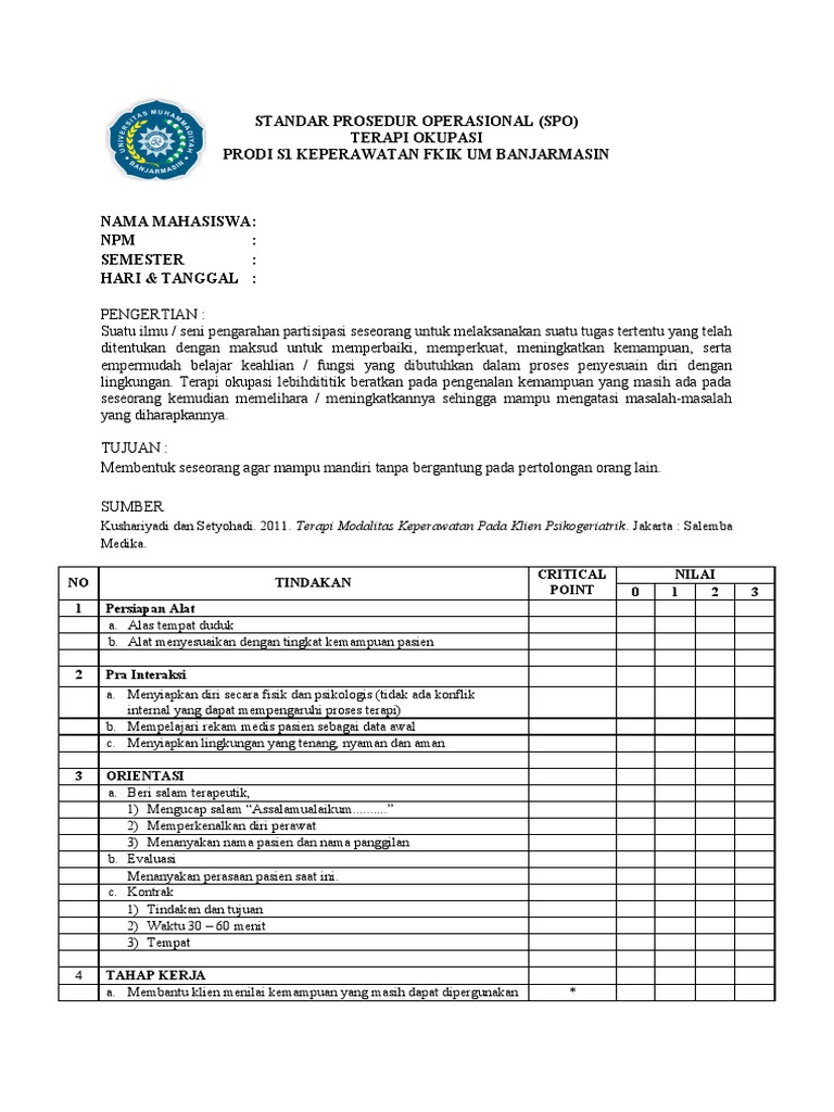SPO Terapi Okupasi | PDF