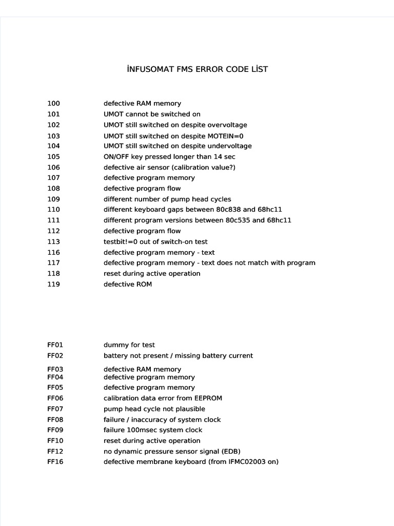 PDF Aun Infusomat FM Error Code - Compress | PDF | Computer Architecture | Electronics