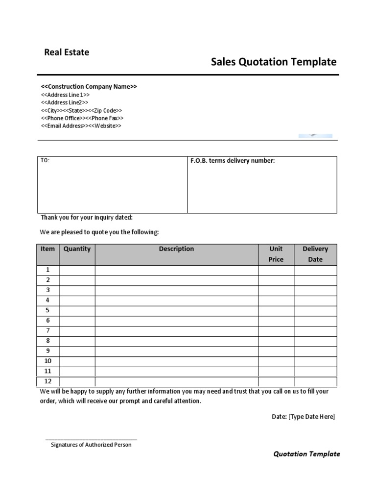 Real Estate Sales Quotation Template-43479 | PDF