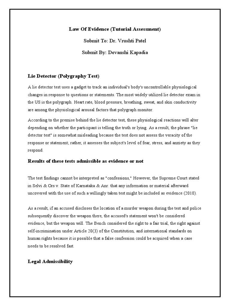 Legal Admissibility of Lie Detector Tests | PDF | Polygraph | Justice