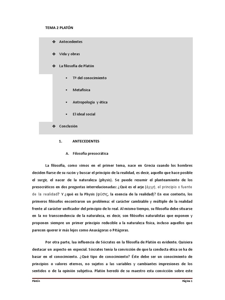 Tema 2 Platón | PDF | Platón | Conocimiento