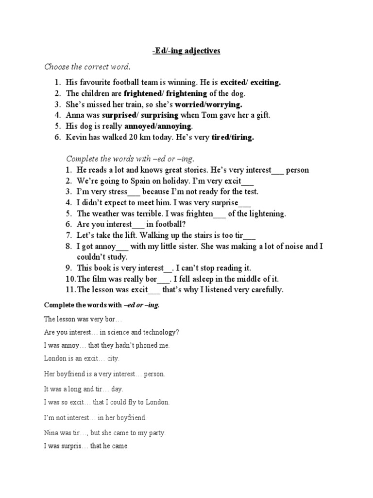Ed Ing Adjectives | PDF | Sports & Recreation | Language Arts & Discipline
