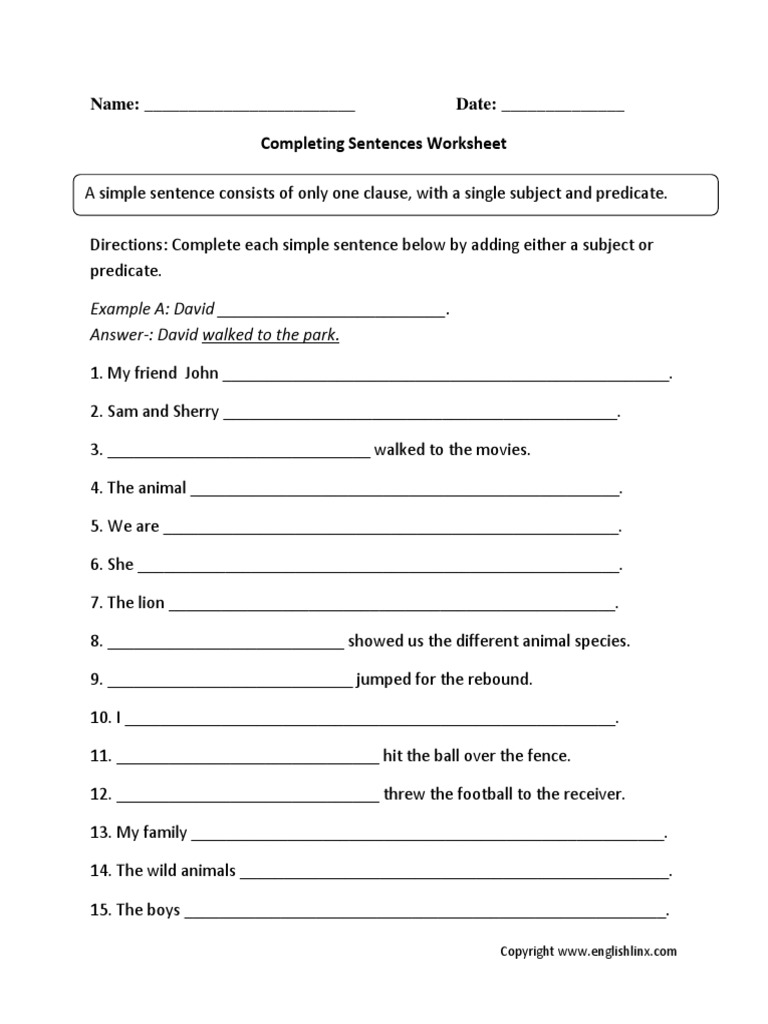 Completing Sentences Worksheet Guide | PDF | Language Arts & Discipline
