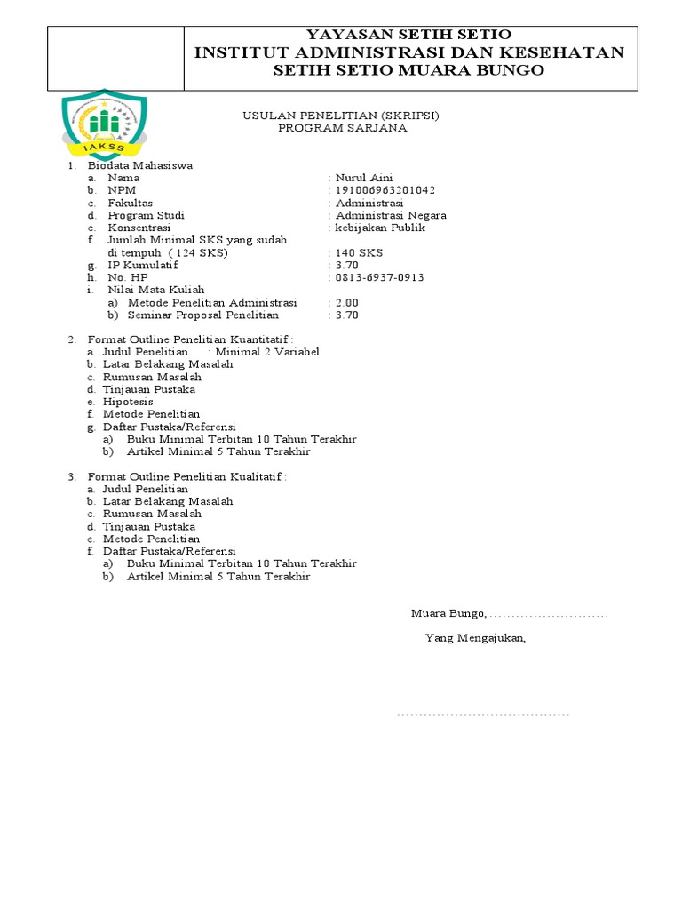 Format Usulan Penelitian 2022 | PDF
