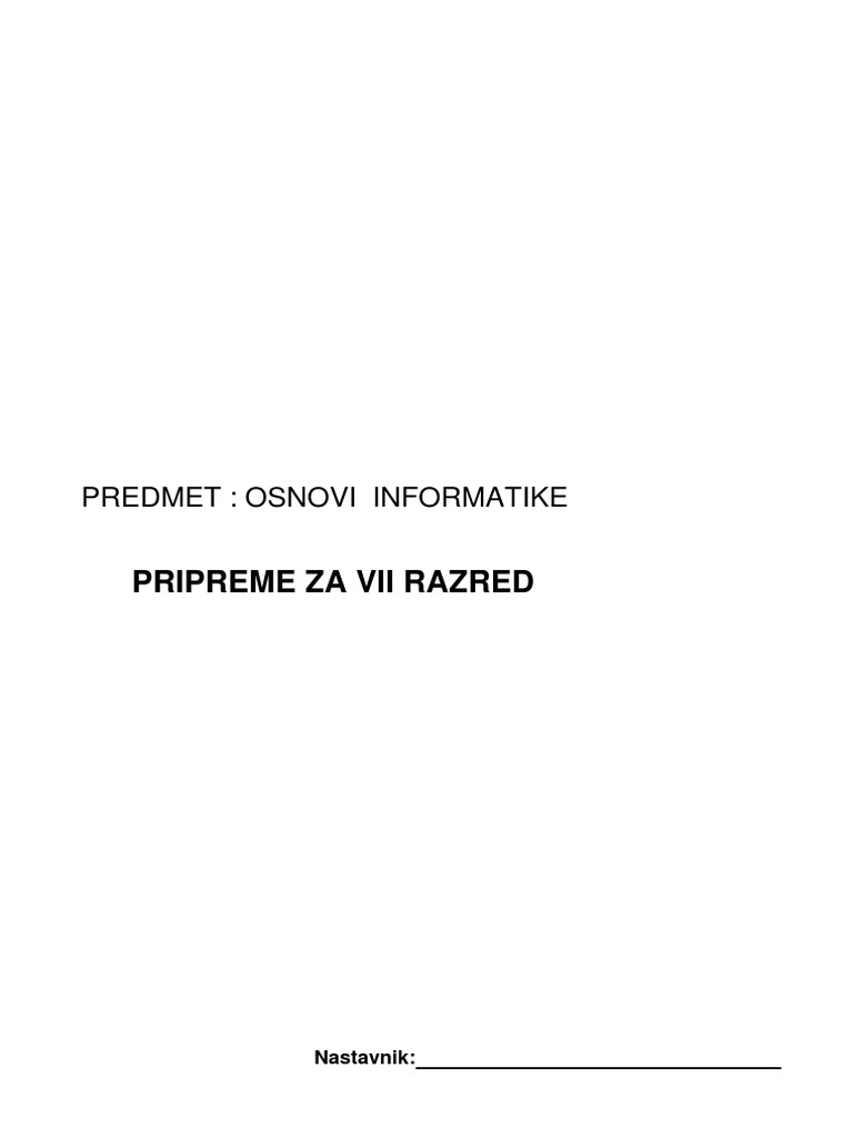 Pripreme Za Vii Razred: Predmet: Osnovi Informatike | PDF