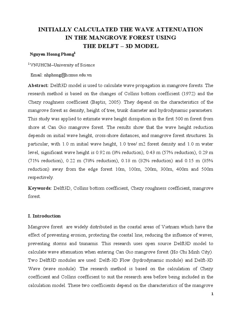Initially Calculated The Wave Attenuation In The Mangrove Forest Using The Delft 3d Model