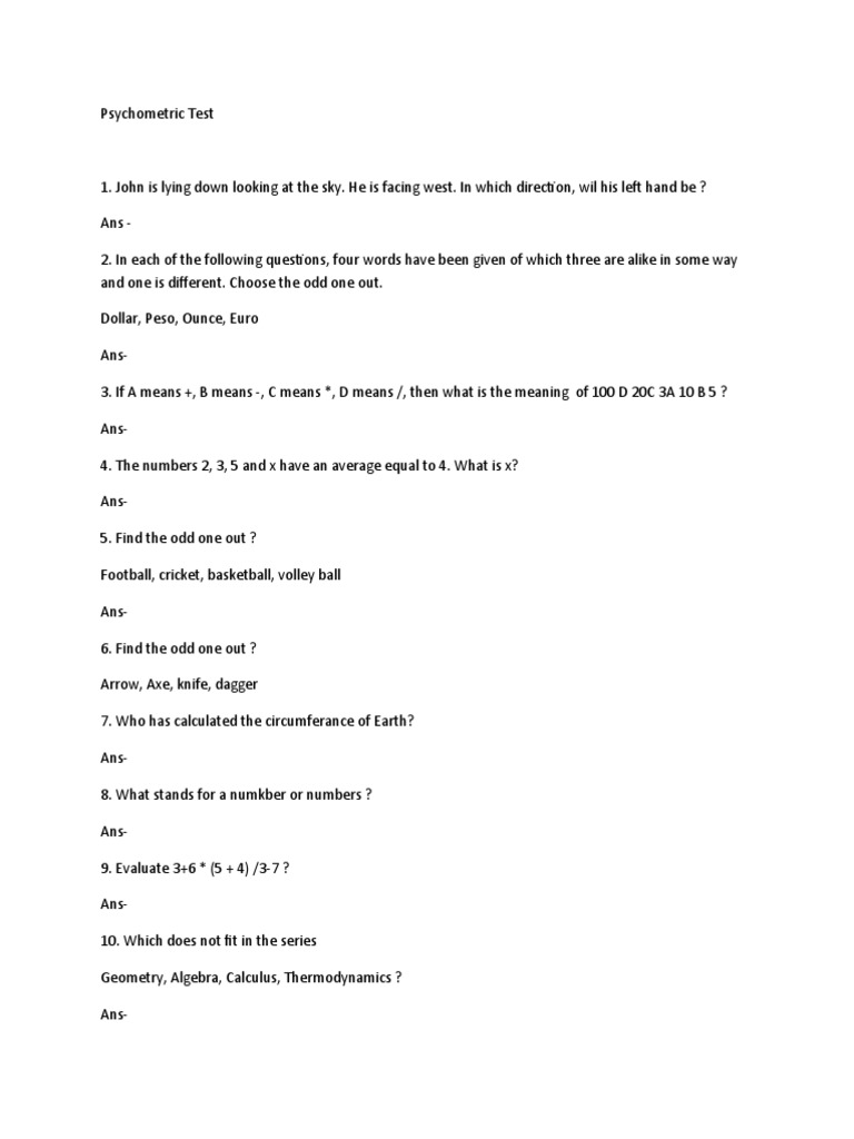 Psychometric Test Questions and Answers | PDF