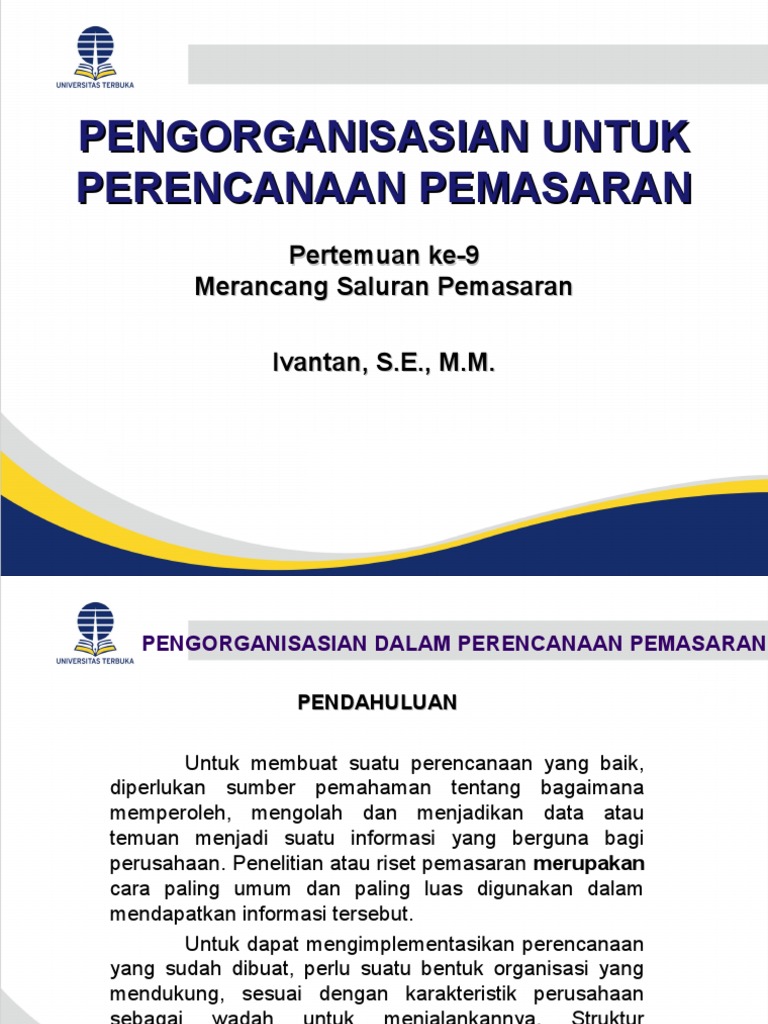Pertemuan 9 Perencanaan Pemasaran | PDF