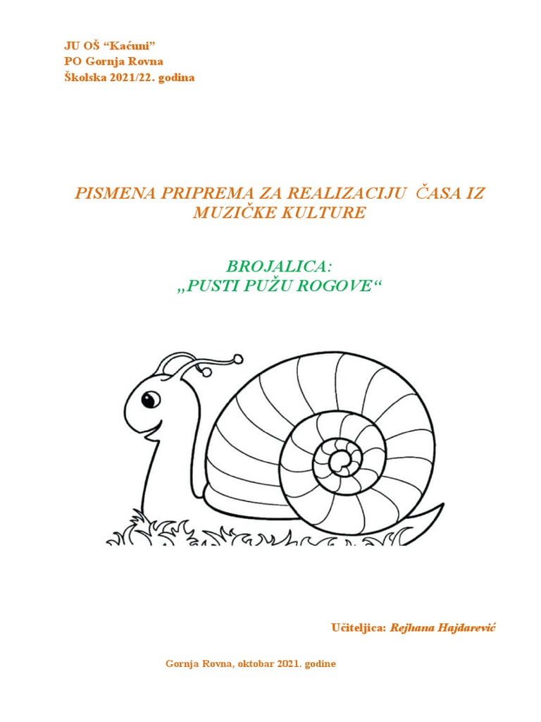 Priprema Za I Razred Pusti Pužu Rogove | PDF