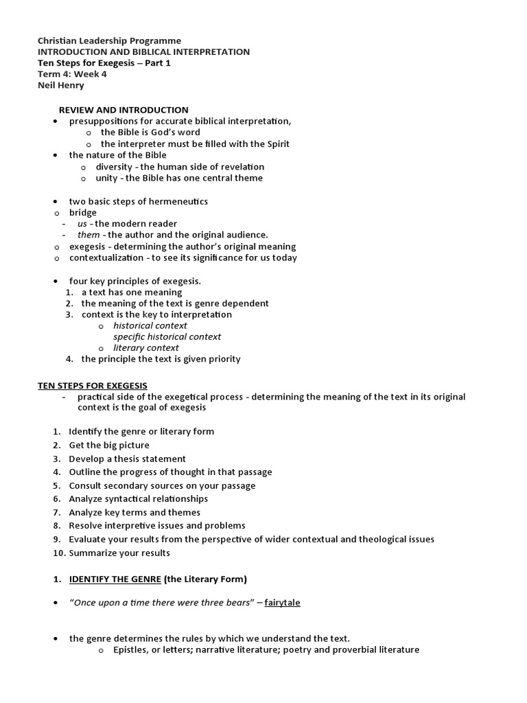 Week 4 - Ten Steps For Exegesis Part 1 - NH | PDF | Exegesis | Jesus