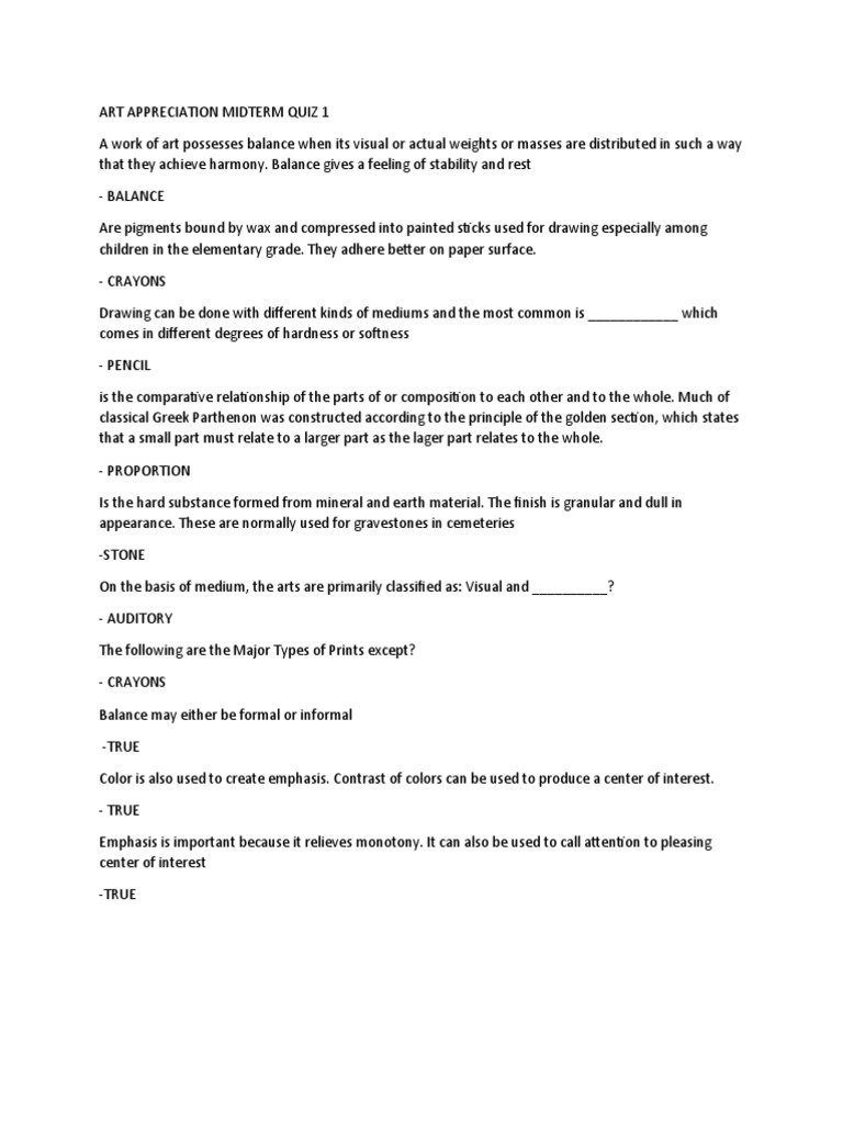 Art Appreciation Midterm Quiz 1 | PDF