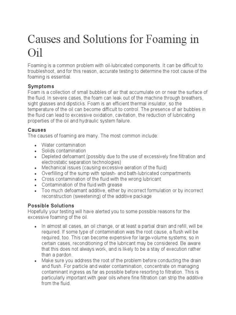 Causes and Solutions for Oil Foaming | PDF | Foam | Lubricant