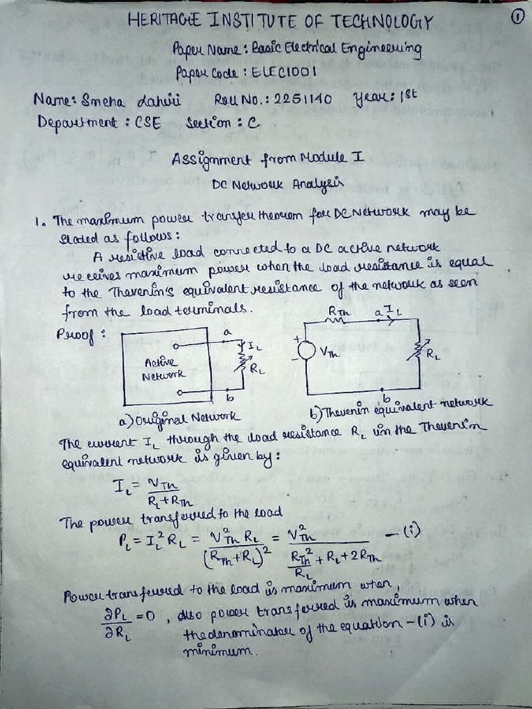 Electrical Assignment-Sneha Lahiri (2251140) | PDF