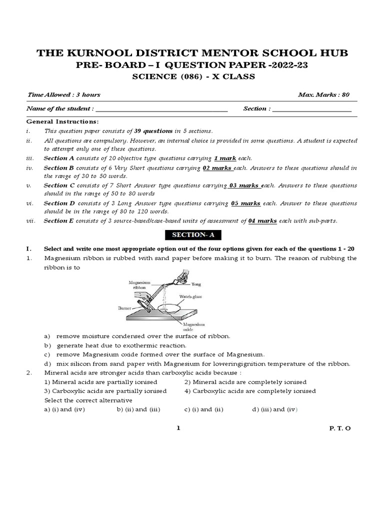 Pre Board Sci-1 Question Paper | PDF | Physical Sciences | Chemistry