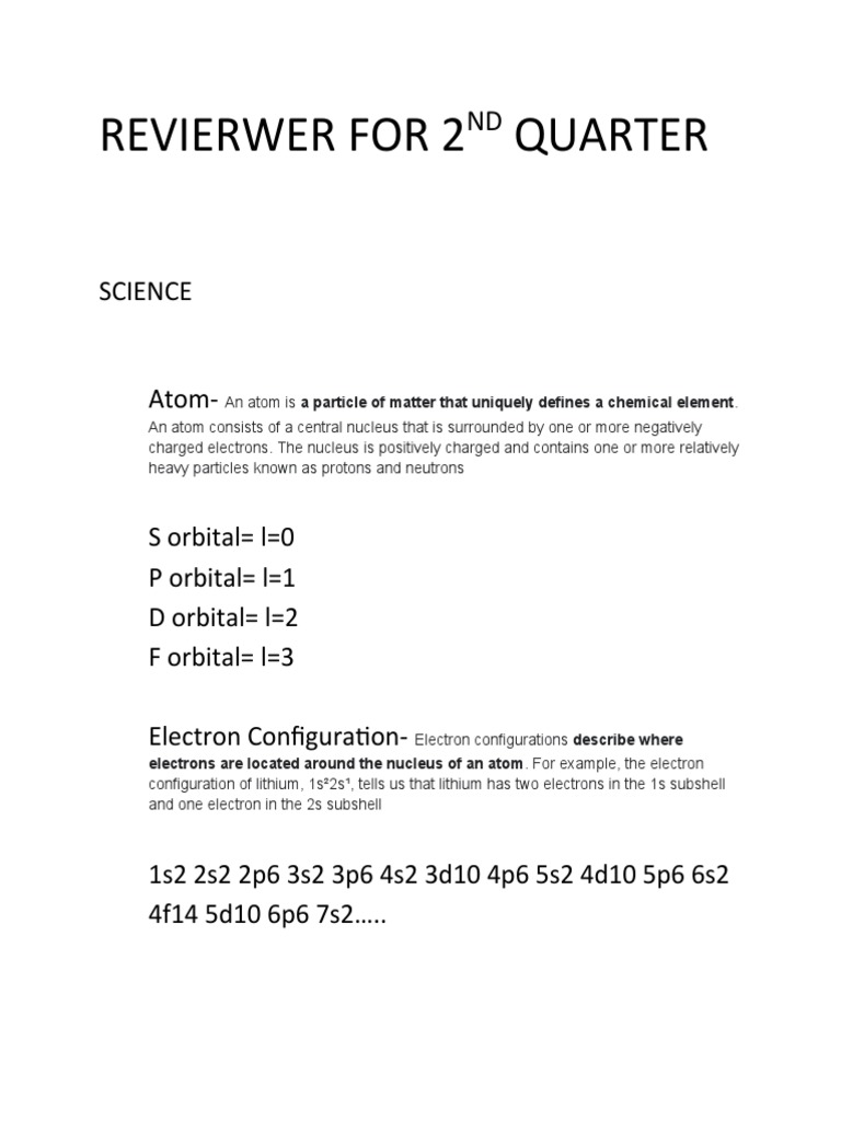 Revierwer For 2ND Quarter Science | PDF | Chemical Bond | Chemical ...