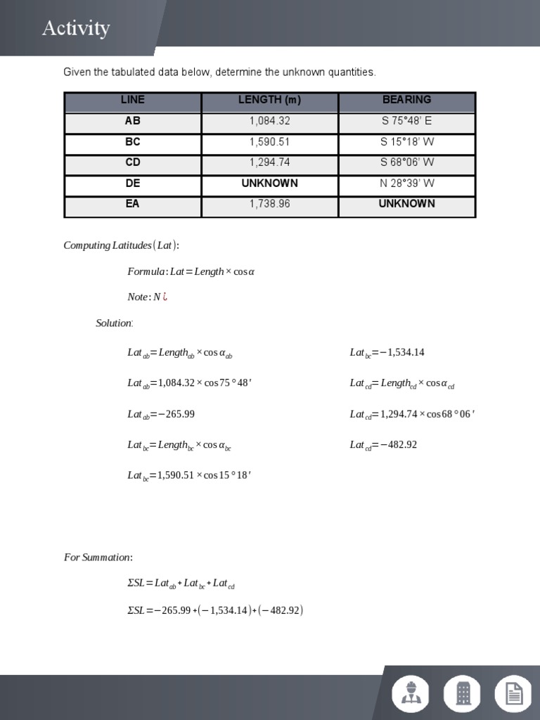 Line Length (M) Bearing AB BC CD DE Unknown EA Unknown: Given The Tabulated Data Below ...