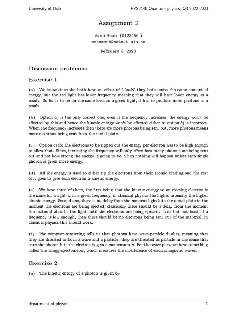 Fys2140 Oblig 02 | PDF | Photon | Electron