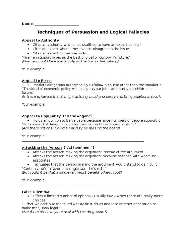 Techniques of Persuasion and Logical Fallacies | PDF | Argument | Fallacy