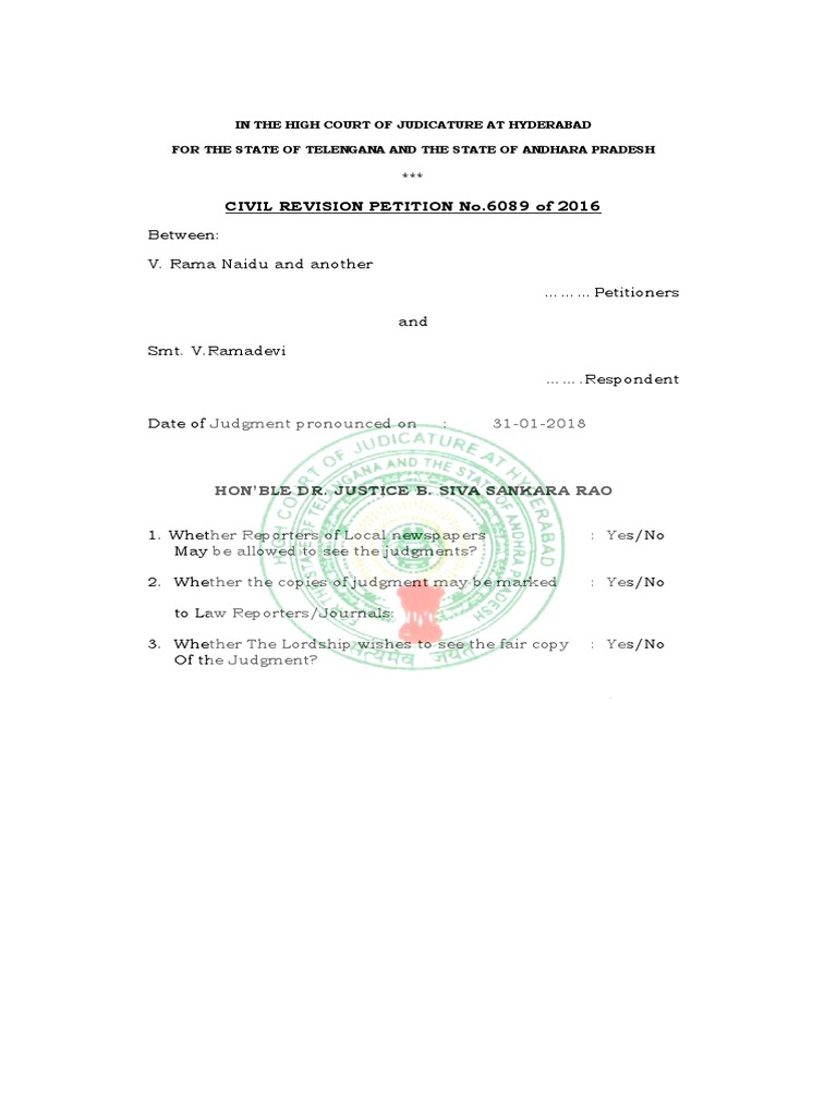 V.Rama Naidu and Anr Vs V.Ramadevi On 31 Jan 2018 | PDF | Affidavit ...
