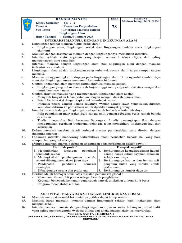Rangkuman Ips Tema 6 Kelas 5B Tahun 2022 - 2023 | PDF