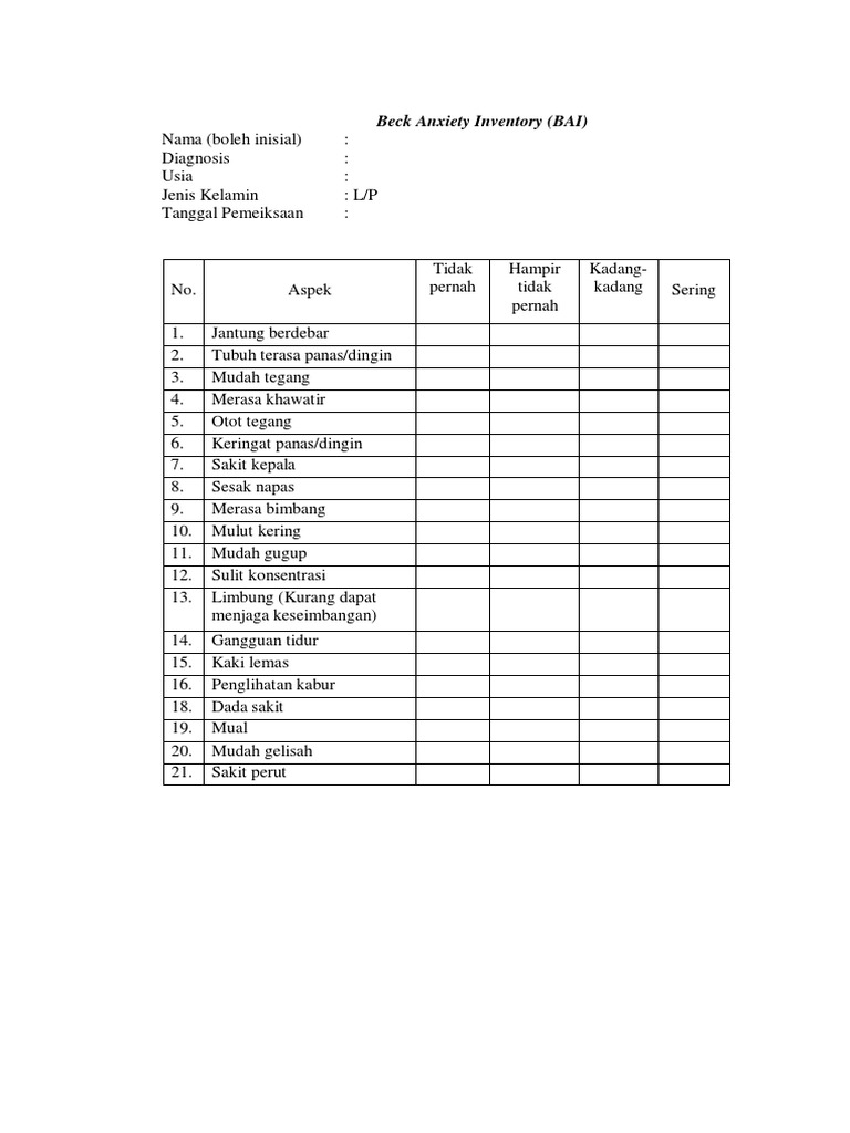 Beck Anxiety Inventory | PDF Beck Anxiety Inventory | PDF