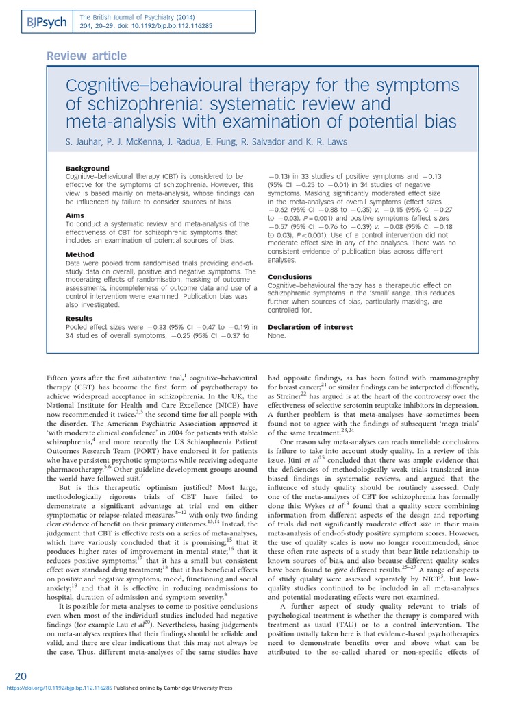 Cognitive-Behavioural Therapy For The Symptoms of Schizophrenia ...
