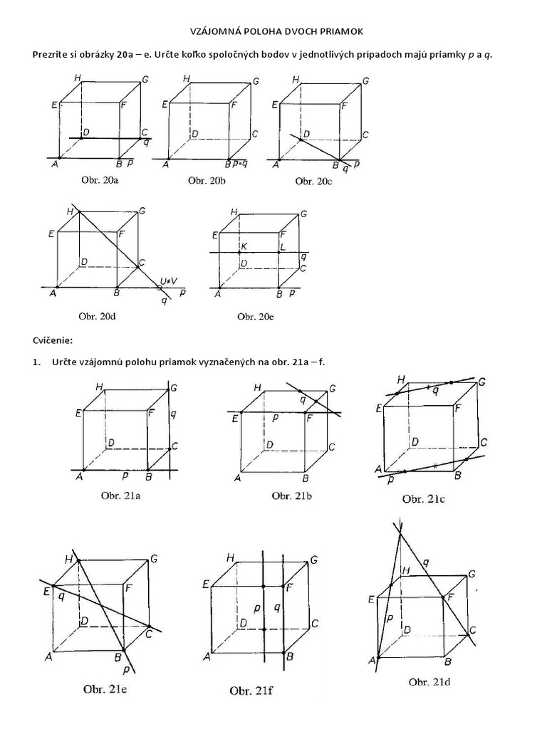 Vzájomná Poloha Priamok A Rovín 1 | PDF