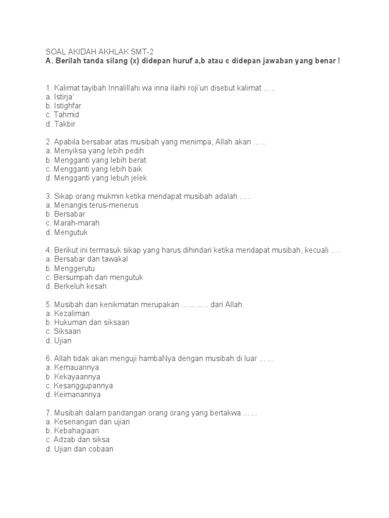 Soal Akidah Akhlak SMT-2 | PDF