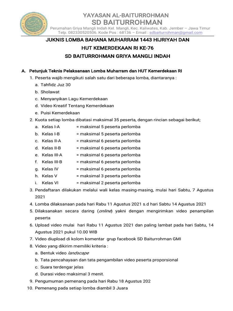 Juknis Lomba Muharram Dan Hut Kemerdekaan Ri | PDF