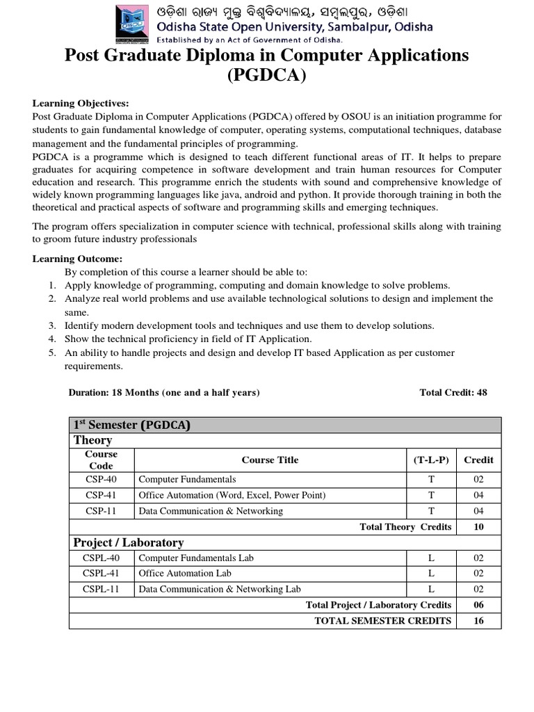 Osou Pgdca Syllabus 18 | PDF | Computer Network | Network Topology
