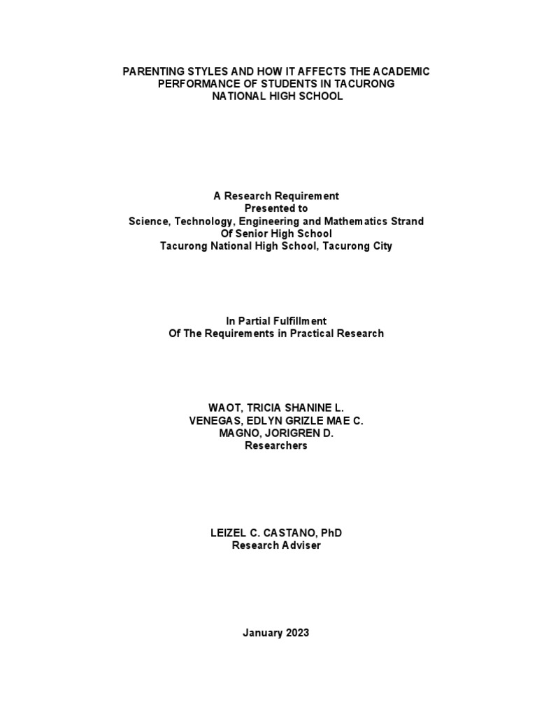 The Relationship Between Parenting Styles and Academic Performance of Students in Tacurong ...