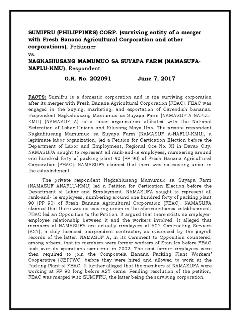 Sumifru (Philippines) Corp v. Nagkahiusang Mamumuo Sa Suyapa Farm G.R. No. 202091 | PDF ...