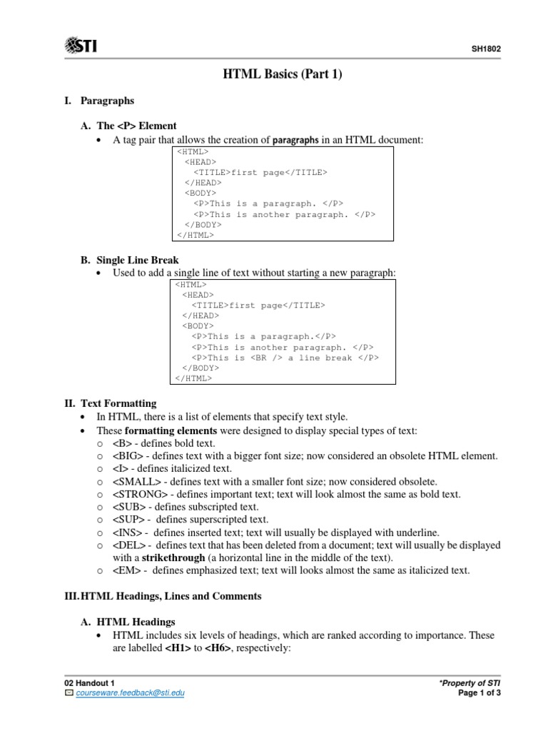 02 Handout 1 | PDF | Html Element | Html
