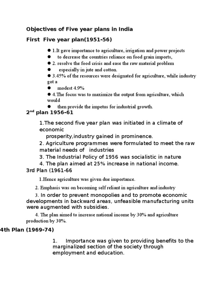 Objectives of Five Year Plans in India | PDF | Economic Growth | Economies