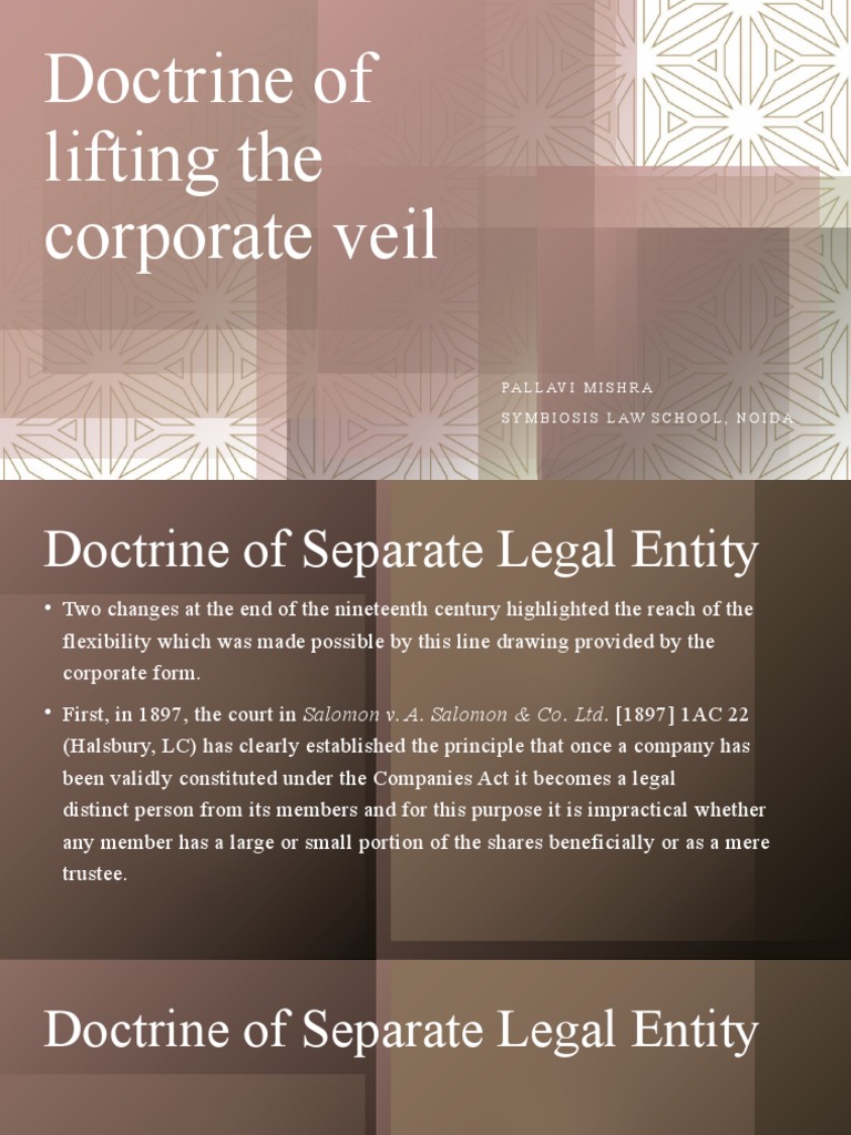 Doctrine of Lifting The Corporate Veil-Unit 1-Company Law | PDF ...