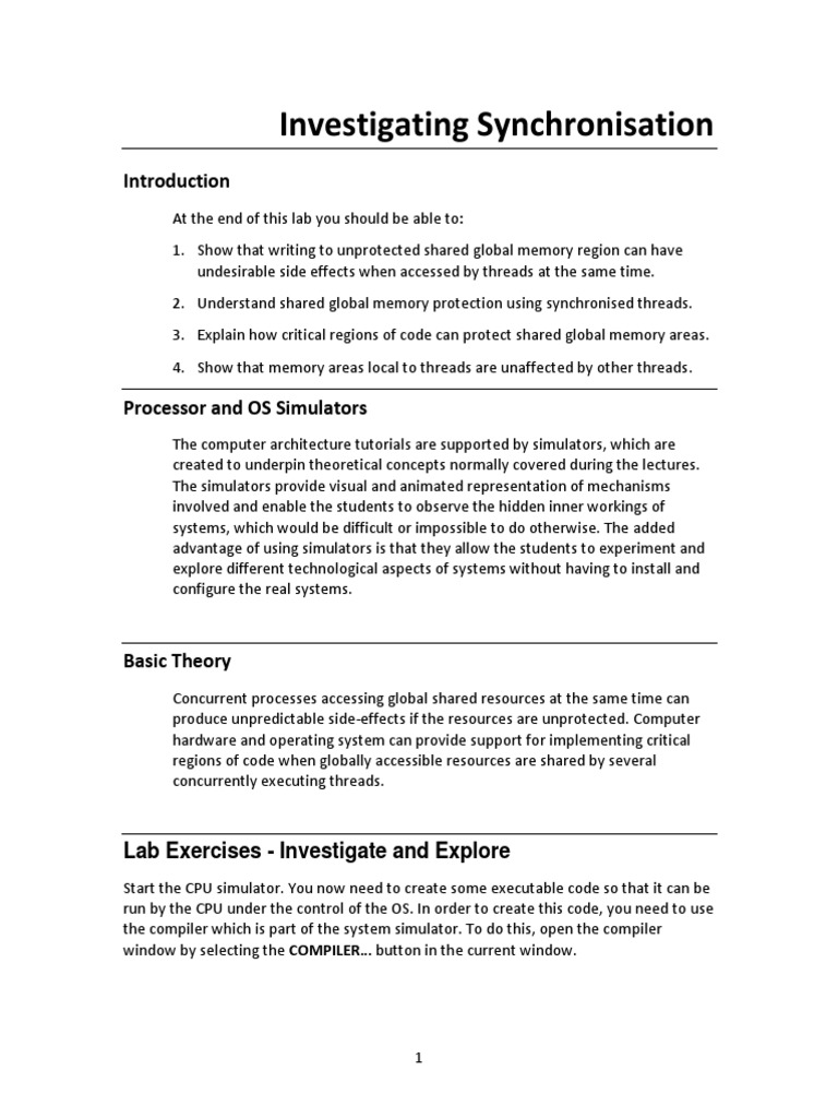 Investigating Synchronisation | PDF | Thread (Computing) | Operating System