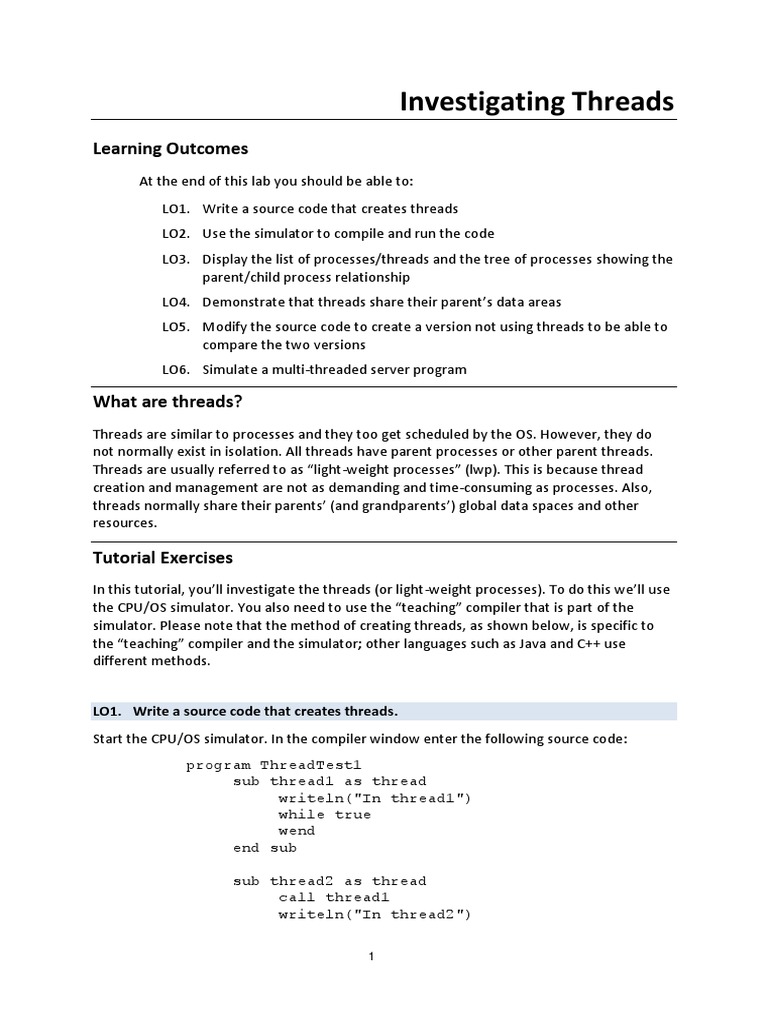 Investigating Threads | PDF | Thread (Computing) | Process (Computing)