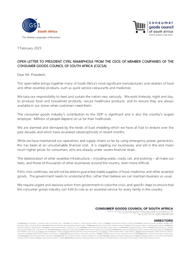 Open Letter To President Ramaphosa - Final | PDF | Taxes | Goods