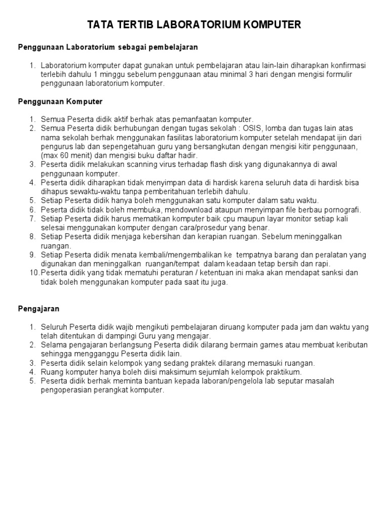 Tata Tertib Laboratorium Komputer | PDF