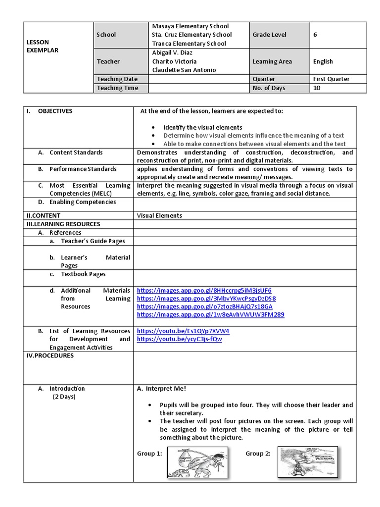 Lesson Exemplar Elements of Visual - 6 1 | PDF