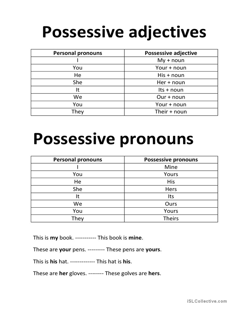 Possessive Adjectives and Possessive Pronouns | PDF | Noun | Pronoun